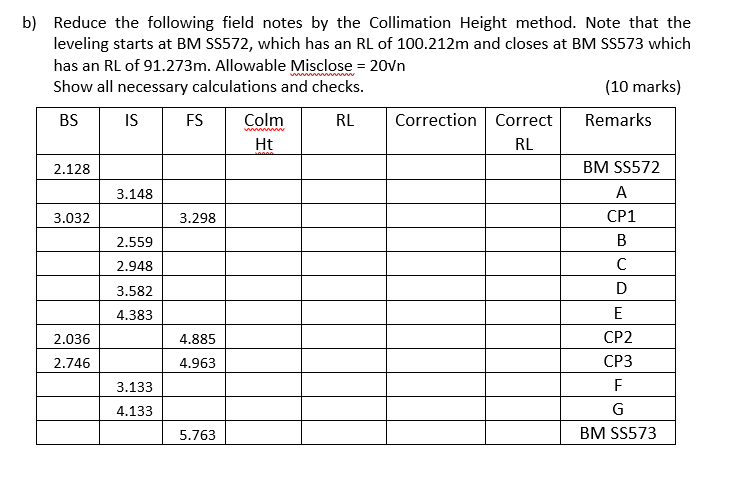 Solved Reduce the following field notes by the Collimation | Chegg.com
