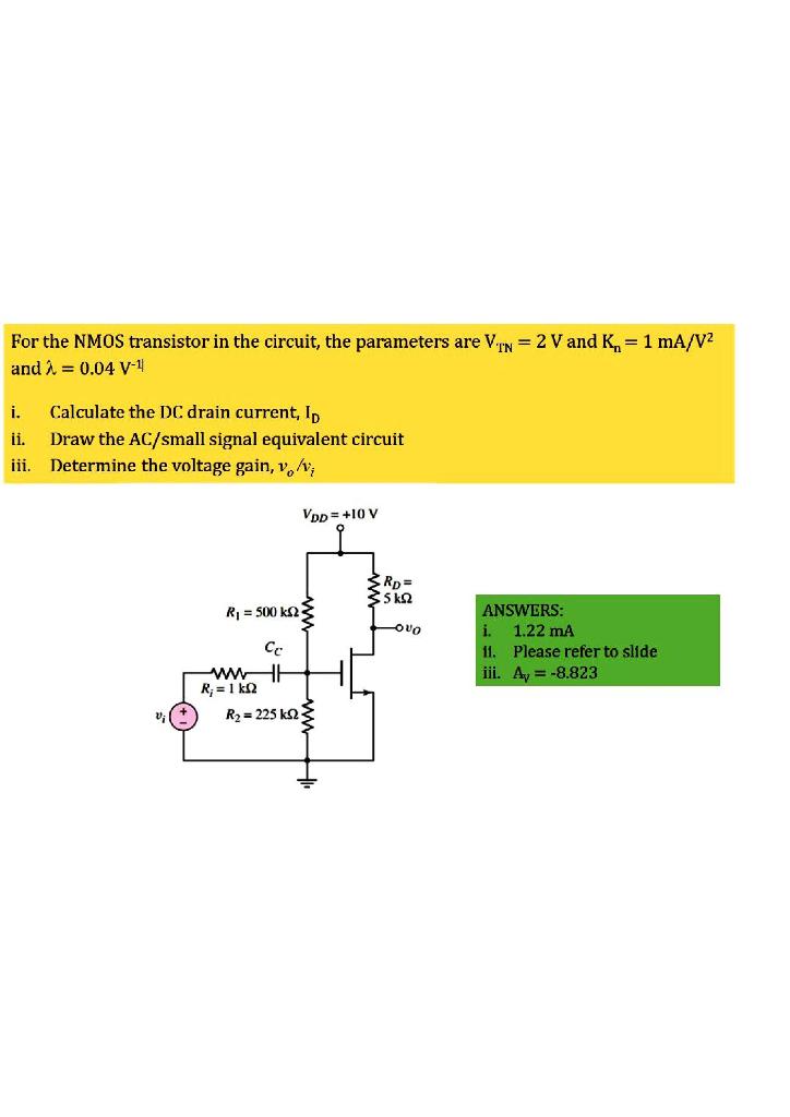 Solved For the NMOS transistor in the circuit, the | Chegg.com