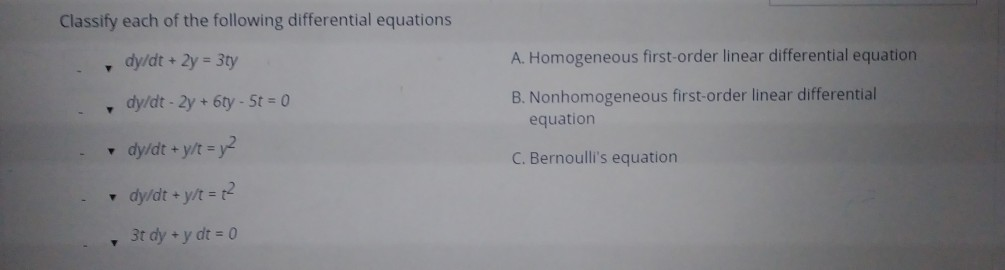 Solved Classify each of the following differential equations | Chegg.com