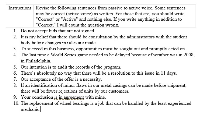 Solved Instructions Revise the following sentences from | Chegg.com