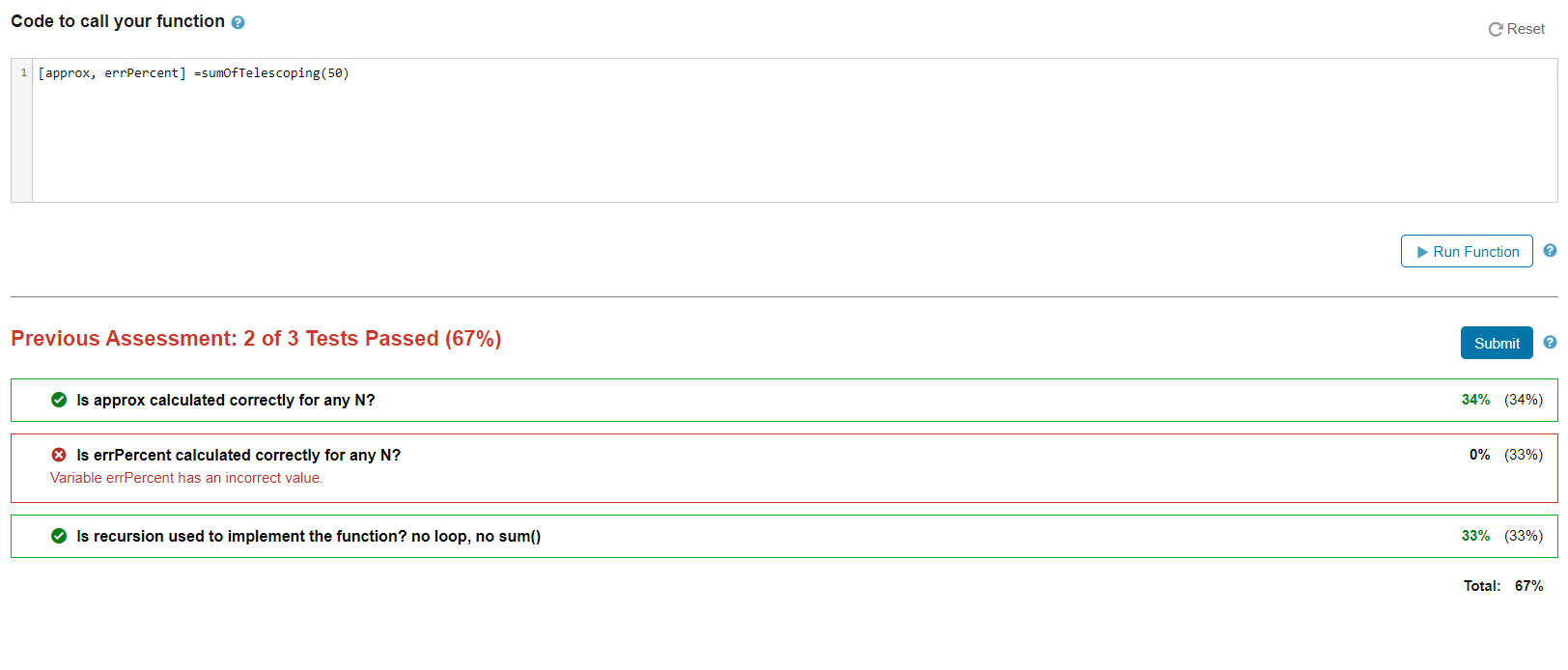 Solved I keep getting this wrong on matlab grader .I had 67 | Chegg.com