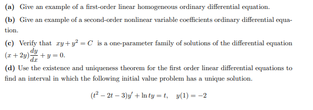 Solved (a) Give an example of a first-order linear | Chegg.com