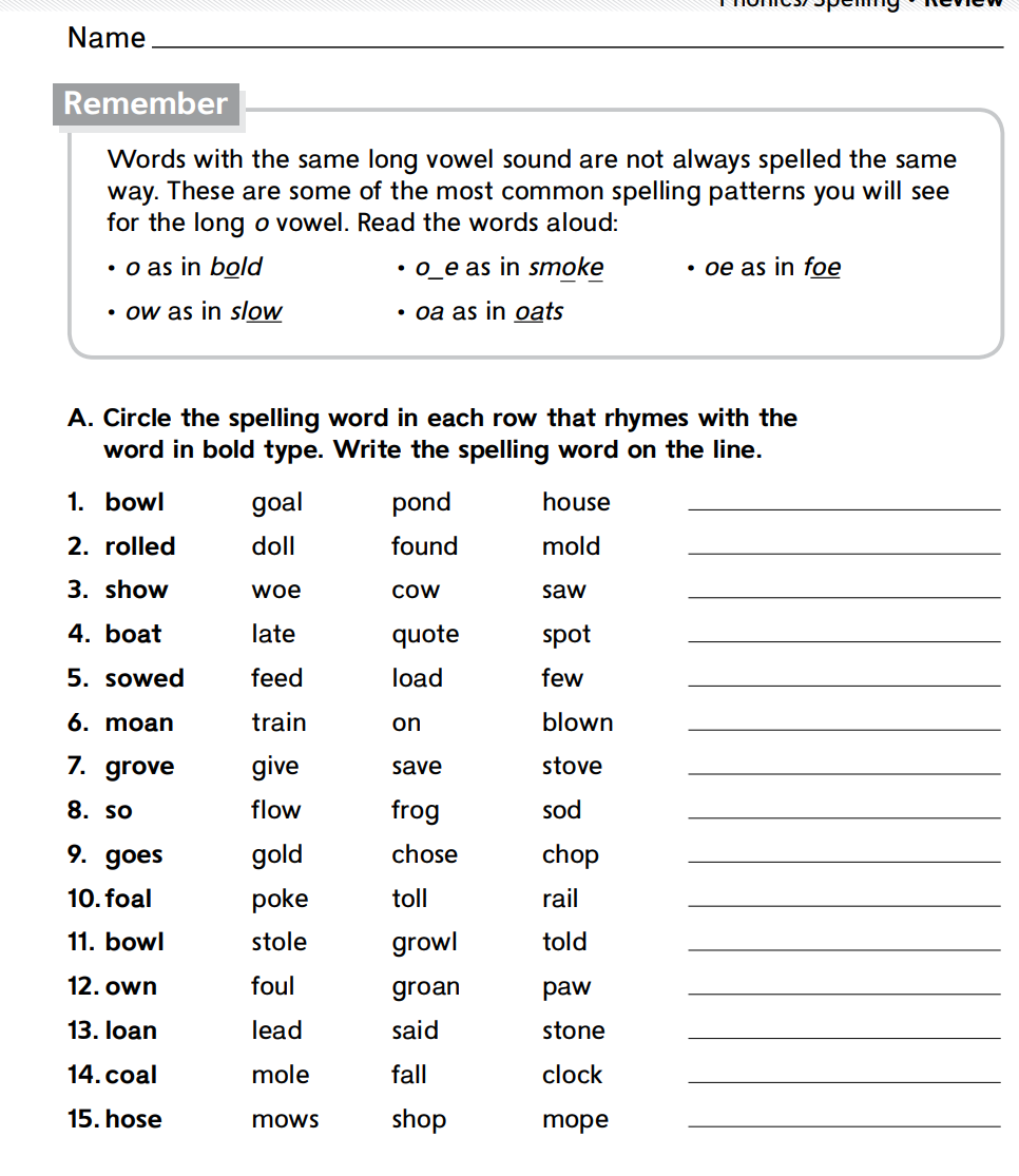 Words with the same long vowel sound are not always | Chegg.com