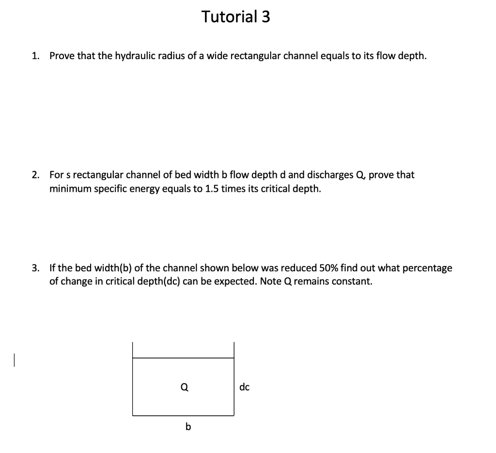 Solved Tutorial 3 Prove that the hydraulic radius of a wide | Chegg.com