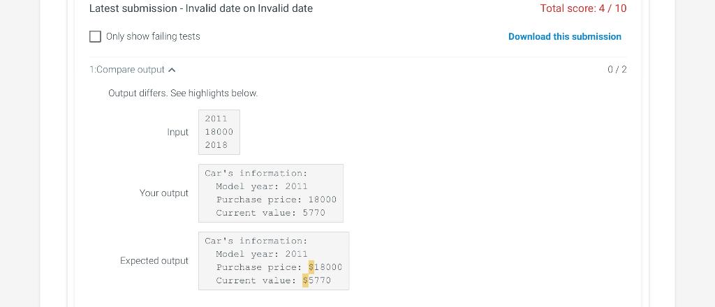 Solved 1.11 LAB: Car value (classes) Complete the Car class | Chegg.com Solved 1.11 LAB: Car value (classes) Complete the Car class | Chegg.com