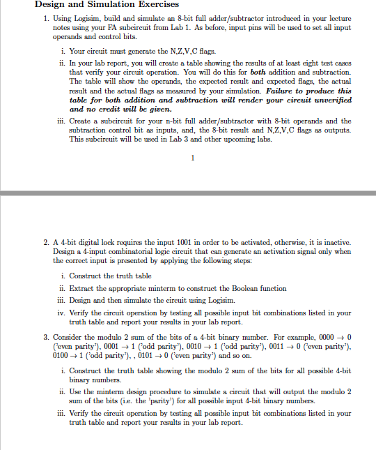 Design and Simulation Exercises 1. Using Logisim, | Chegg.com