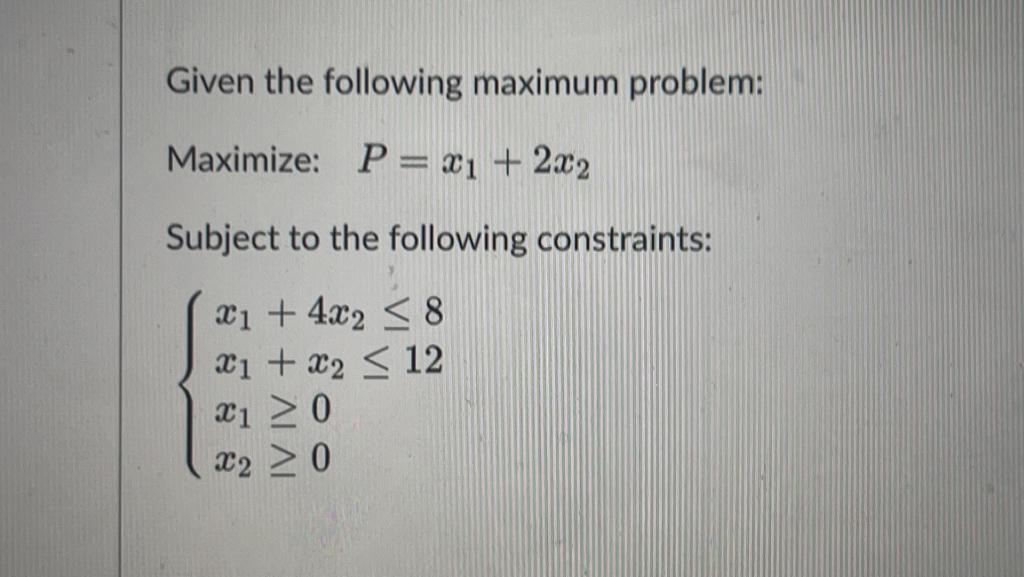 Solved Given the following maximum problem: Maximize: | Chegg.com