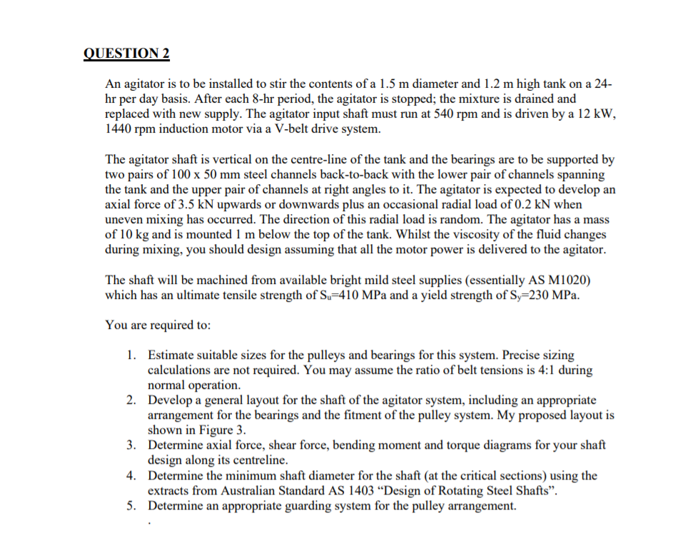 QUESTION 2 An agitator is to be installed to stir the | Chegg.com