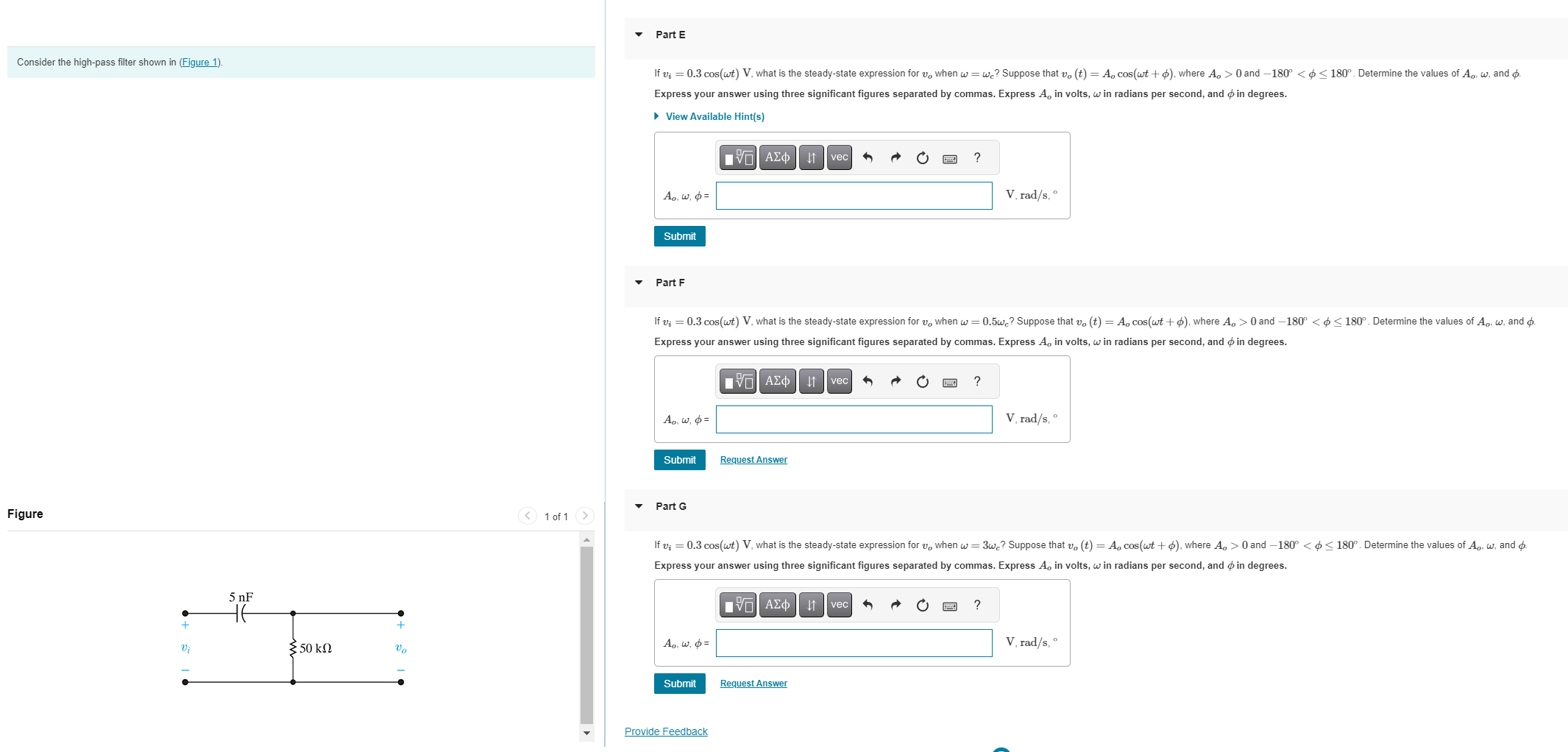 Solved Consider the high-pass filter shown in (Figure 1). | Chegg.com