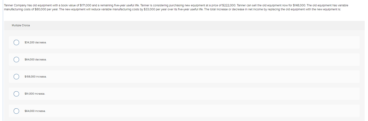 Solved Multiple Choice $34,200 decrease. $64,000 decrease. | Chegg.com