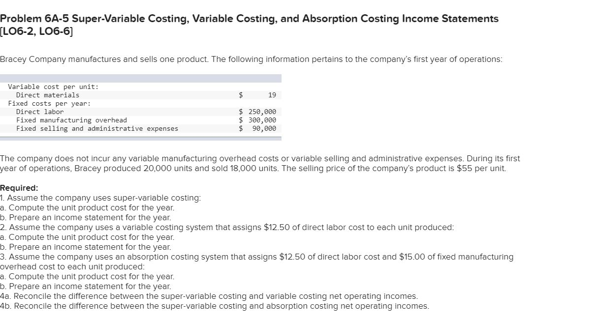 Solved Problem 6A-5 Super-Variable Costing, Variable | Chegg.com
