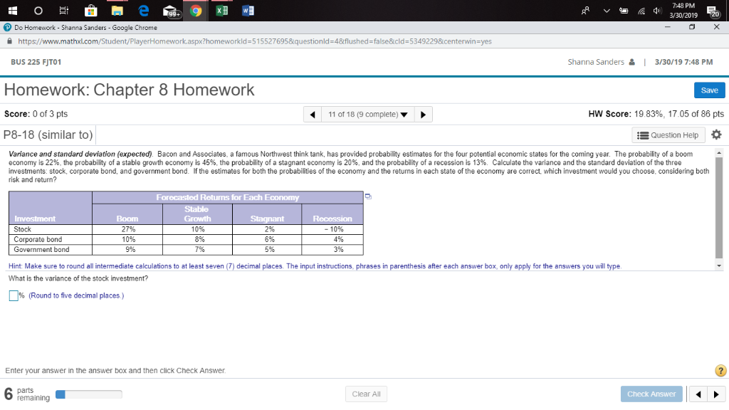 Solved 7:48 PM 3/30/2019 Do Homework- Shanna Sanders - | Chegg.com