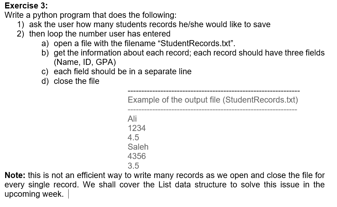 Solved Exercise 3: Write a python program that does the | Chegg.com