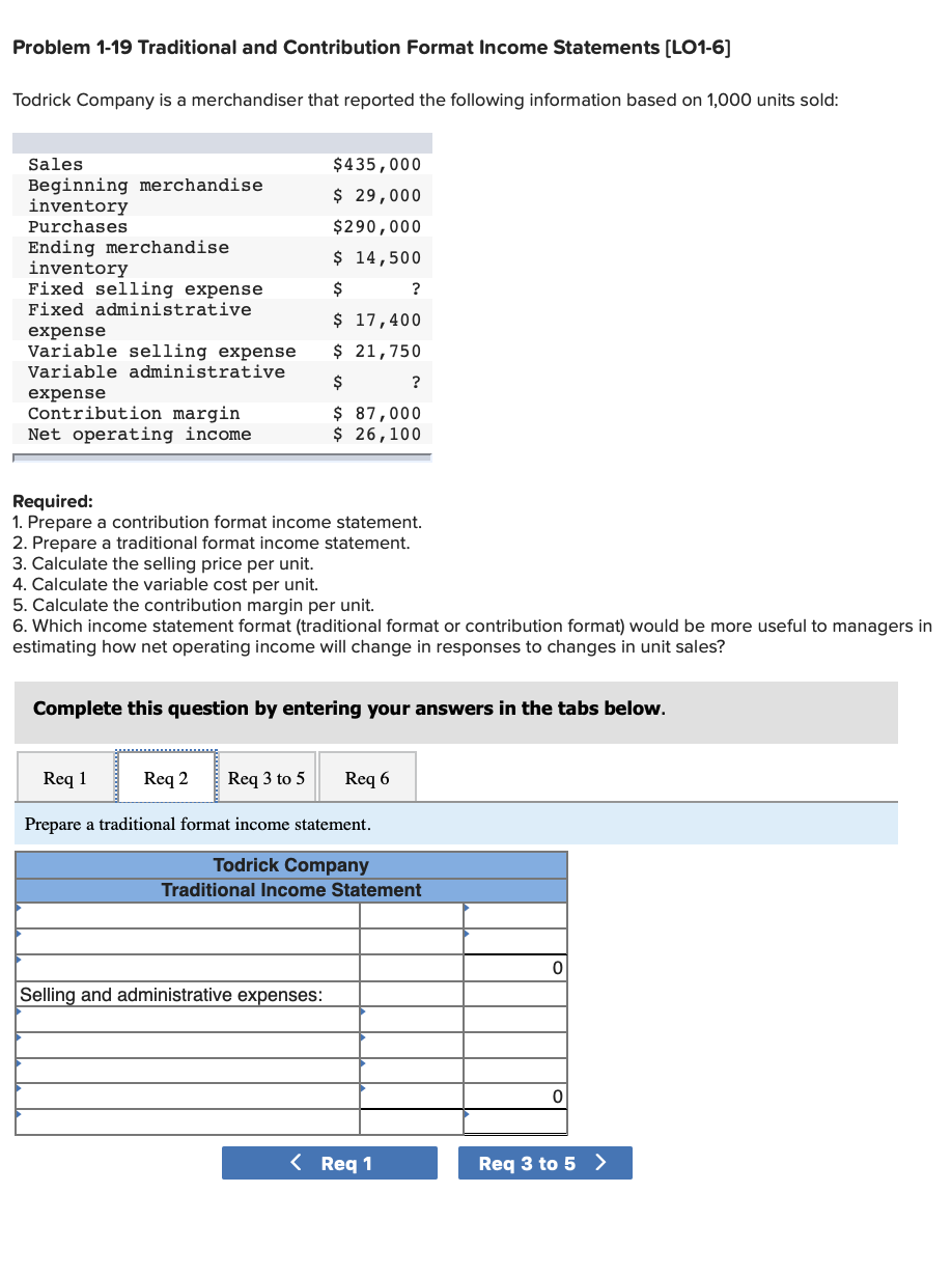 Solved Problem 1-19 Traditional and Contribution Format | Chegg.com