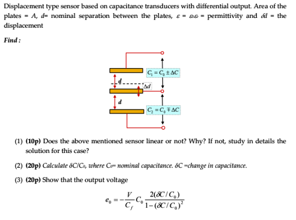 Solved Displacement type sensor based on capacitance | Chegg.com