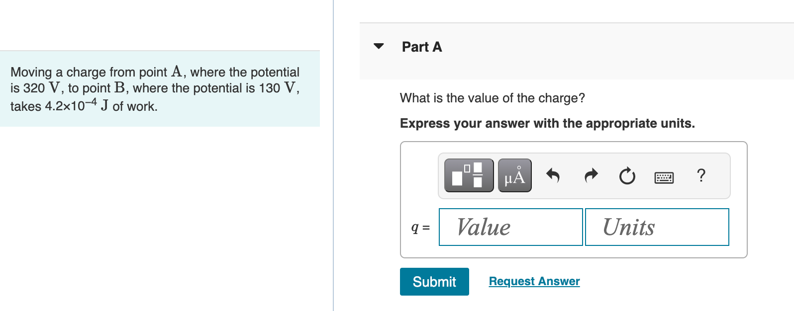 Solved Moving a charge from point A, where the potential is | Chegg.com