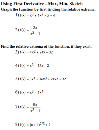 Solved Using First Derivative - Max, Min, Sketch Graph the | Chegg.com