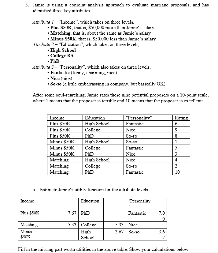 Solved b. Which attribute is most important, and which one | Chegg.com