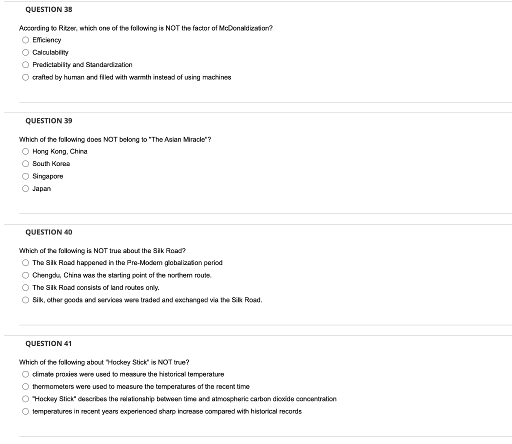 Solved QUESTION 38 According to Ritzer, which one of the | Chegg.com