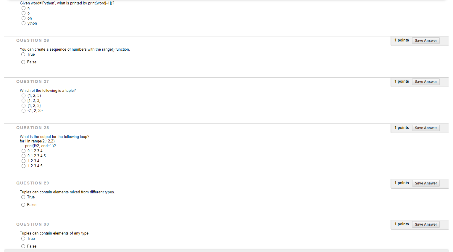 Solved QUESTION 20 1 points Save Answer To create a tuple, | Chegg.com