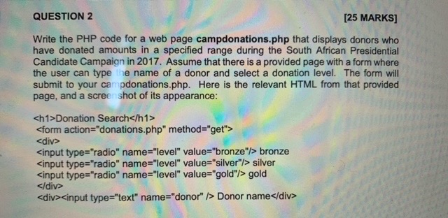 Solved Write the PHP code for a web page campdonations.php | Chegg.com