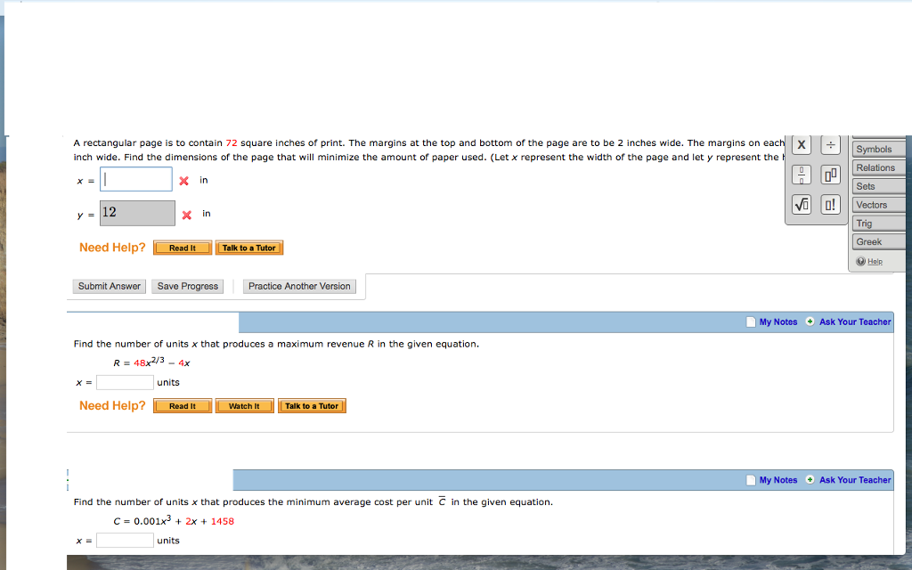 Solved A rectangular page is to contain 72 square inches of | Chegg.com