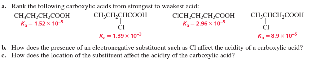 Solved a. Rank the following carboxylic acids from strongest | Chegg.com