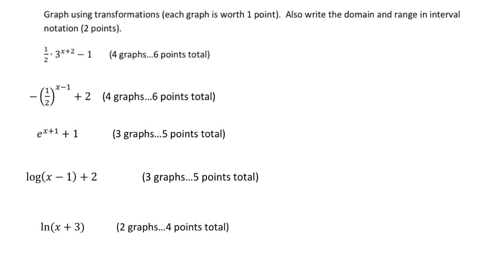 Solved Graph using transformations (each graph is worth 1 | Chegg.com