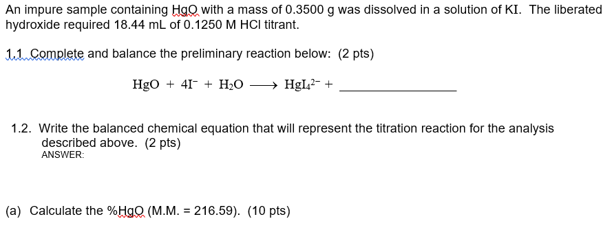 Solved An impure sample containing Hg, with a mass of 0.3500 | Chegg.com