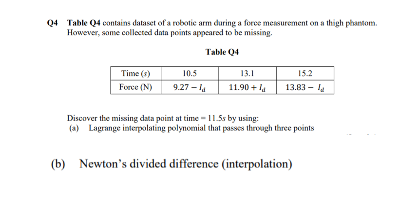 Solved Q4 Table Q4 contains dataset of a robotic arm during | Chegg.com