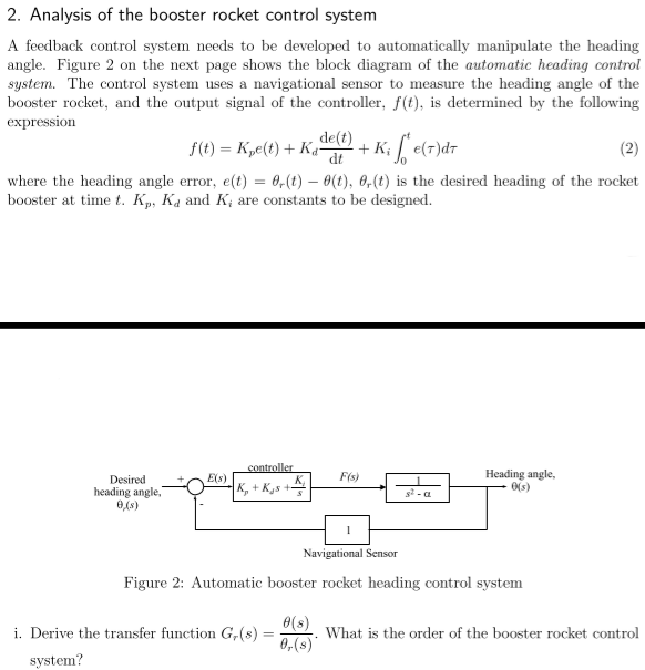 Solved 2. Analysis of the booster rocket control system A | Chegg.com