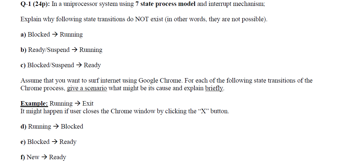 Solved Q-1 (24p): In a uniprocessor system using 7 state | Chegg.com
