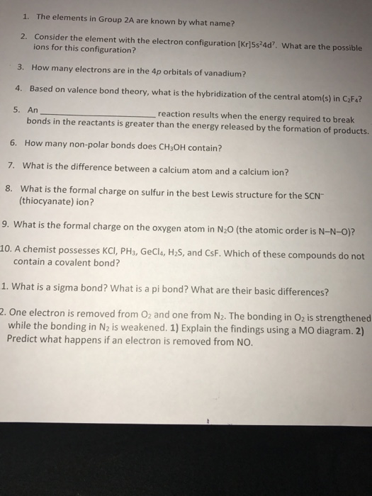 Solved 1. The elements in Group 2A are known by what name? | Chegg.com