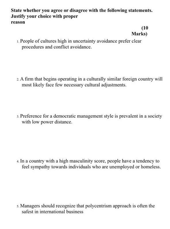 Solved State whether you agree or disagree with the | Chegg.com