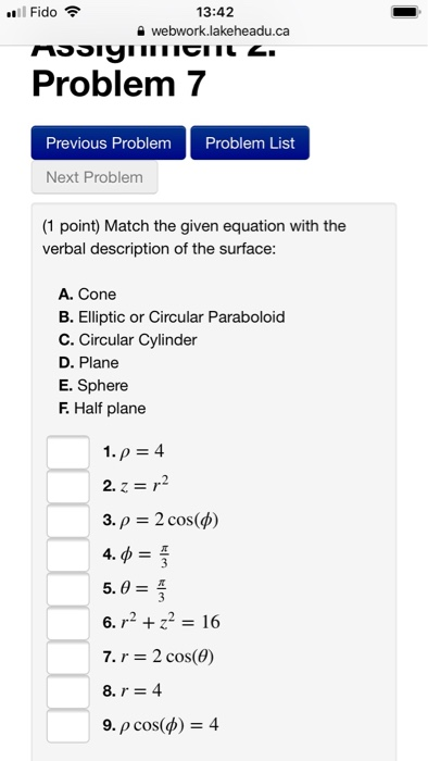 Solved l Fido 13:41 webwork.lakeheadu.ca Problem 6 Previous | Chegg.com