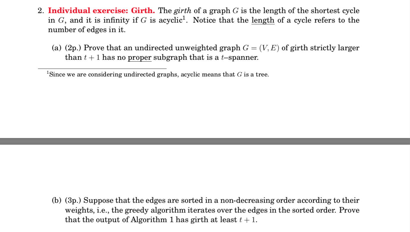 Solved 2. Individual exercise: Girth. The girth of a graph G | Chegg.com