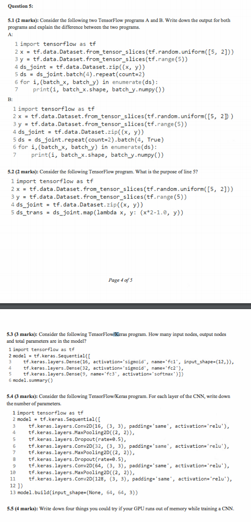 Solved Question 5: 5.1 (2 marks): Consider the following two | Chegg.com