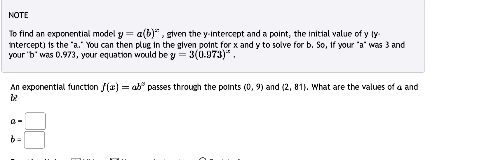 Solved To find an exponential model y=a(b)x, given the | Chegg.com