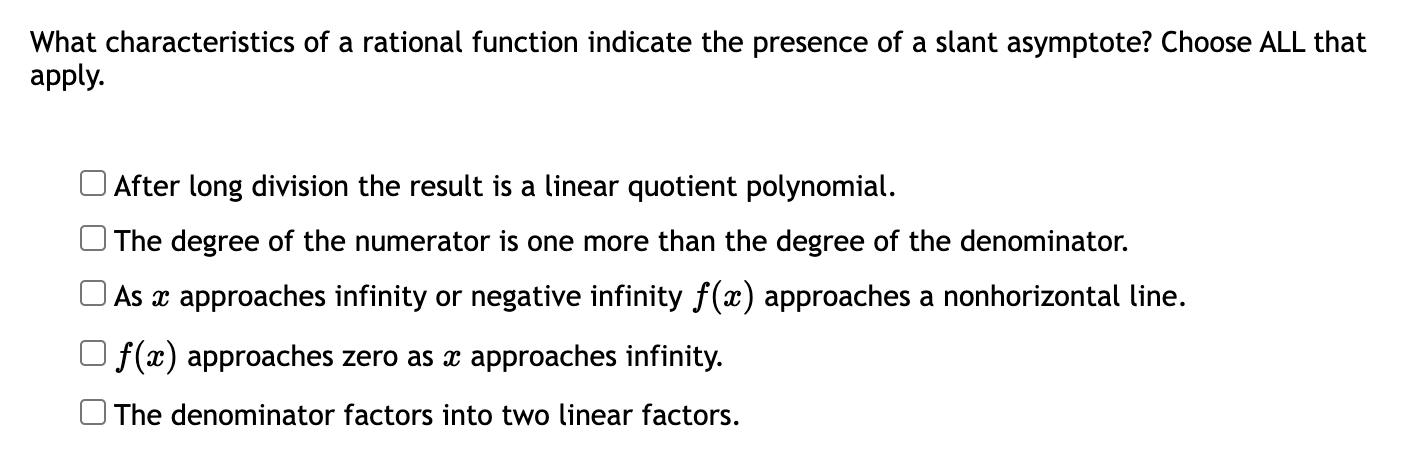Solved What characteristics of a rational function indicate | Chegg.com