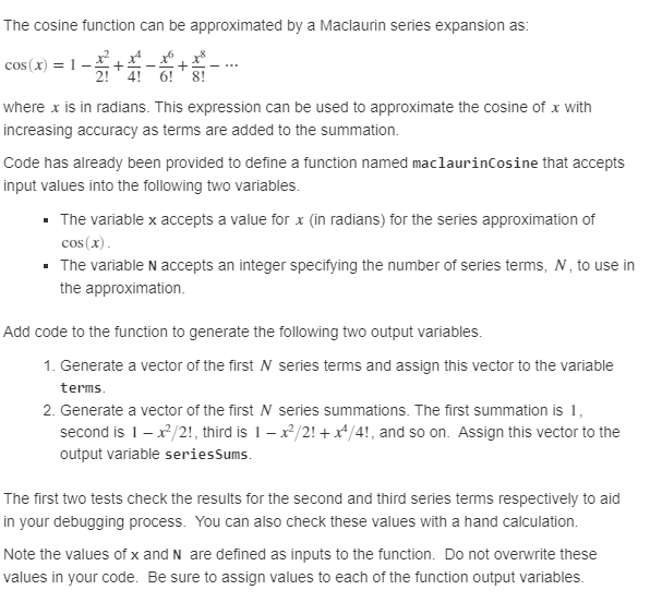 Solved The cosine function can be approximated by a | Chegg.com