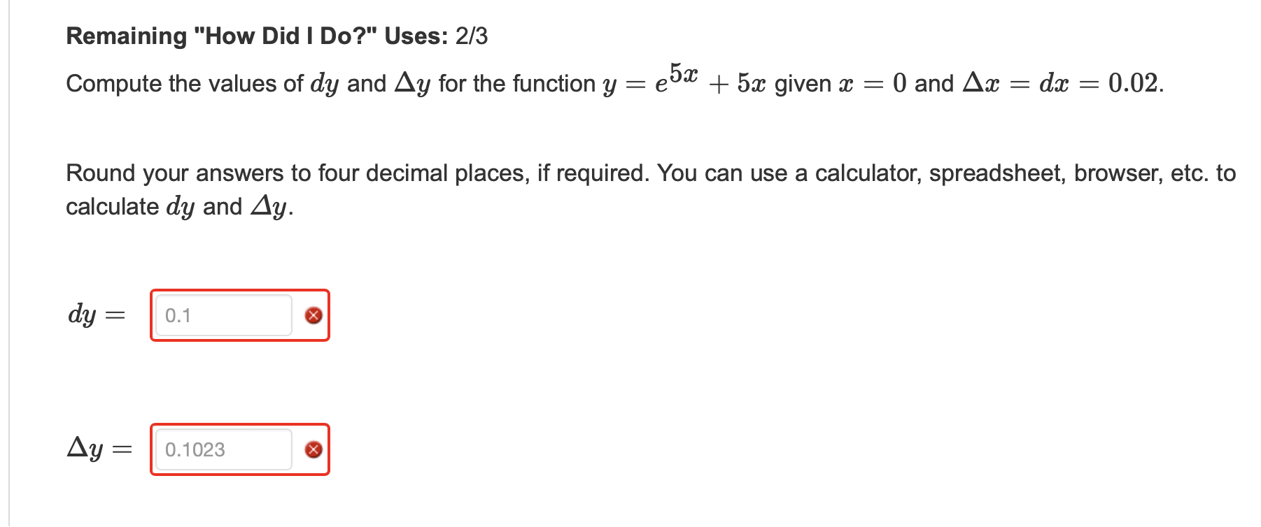 Solved compute the values of dy and Δy for the function | Chegg.com