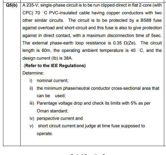 Solved Q5(b) A 235-V, single-phase circuit is to be run | Chegg.com