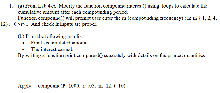 Solved 1. (a) From Lab 4-A. Modify the function | Chegg.com