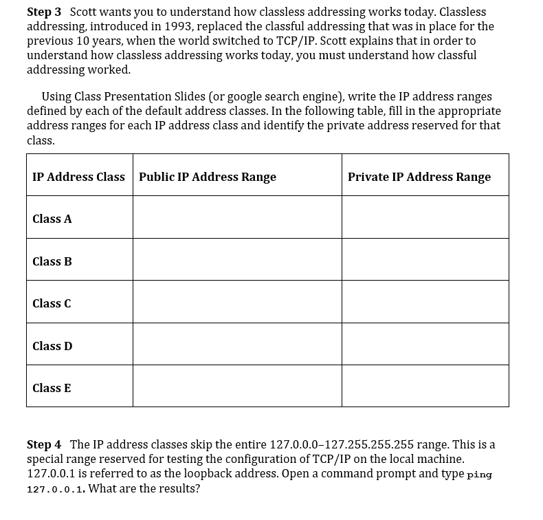 Solved Step 3 Scott wants you to understand how classless | Chegg.com