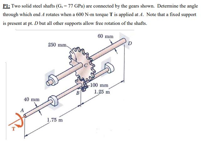Solved Pl: Two solid steel shafts (Gs 77 GPa) are connected | Chegg.com