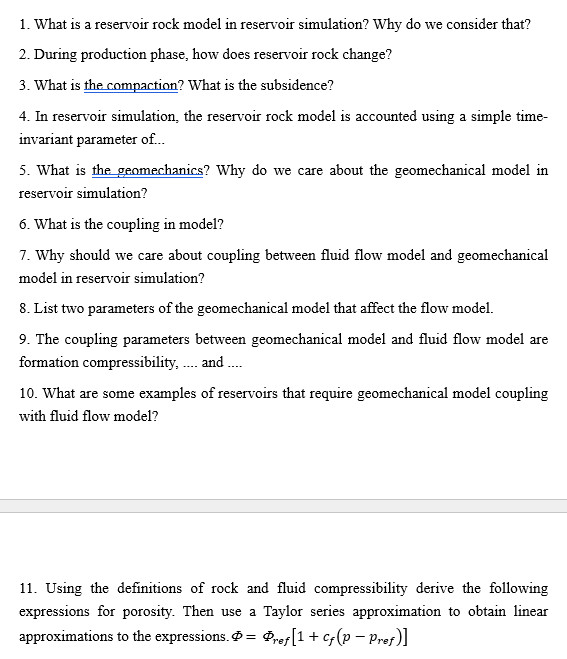 Solved 1.What is a reservoir rock model in reservoir | Chegg.com