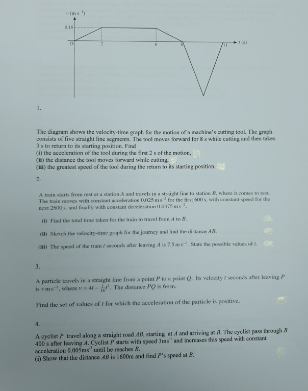 v (ms) 0.18 I (s) 1. The diagram shows the | Chegg.com