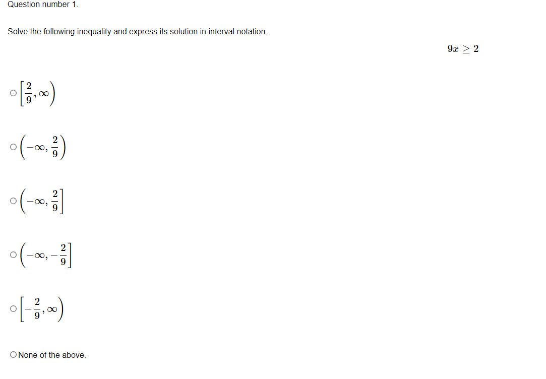 Solved Question number 1.Solve the following inequality and | Chegg.com
