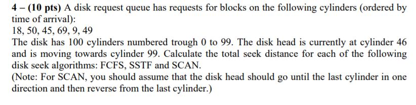 Solved 4 10 Pts A Disk Request Queue Has Requests For