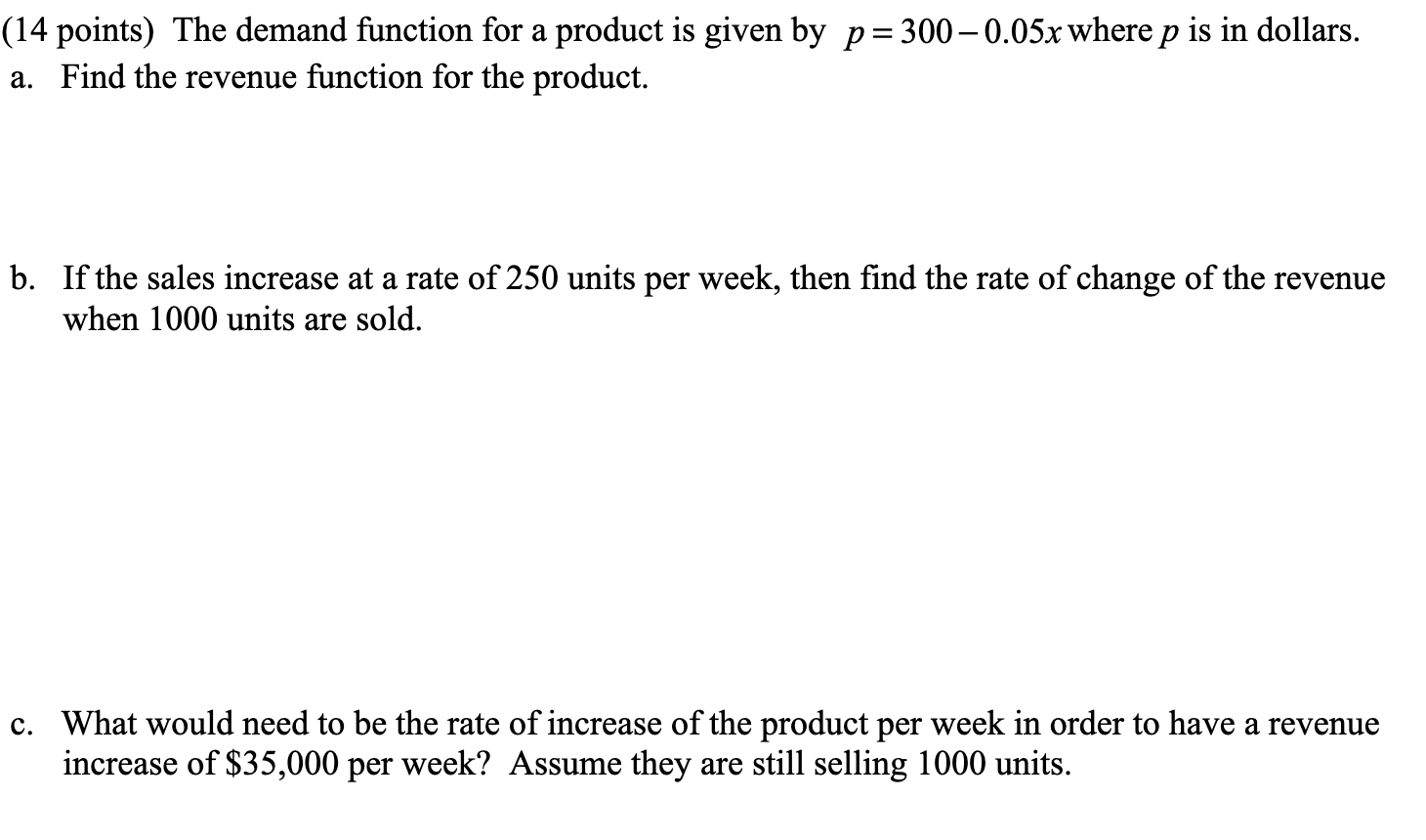 Solved 14 points) The demand function for a product is given | Chegg.com
